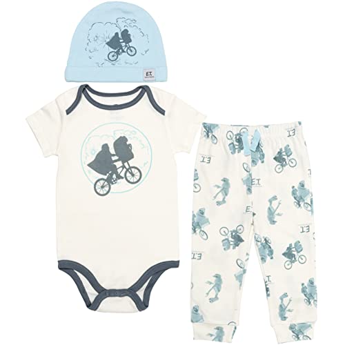 E.T. the Extra-Terrestrial Welcome to the Universe Baby Baby Bodysuit, Pant & Hat 3 Piece Set Tusk/Dark Grey Heather 3-6 Months