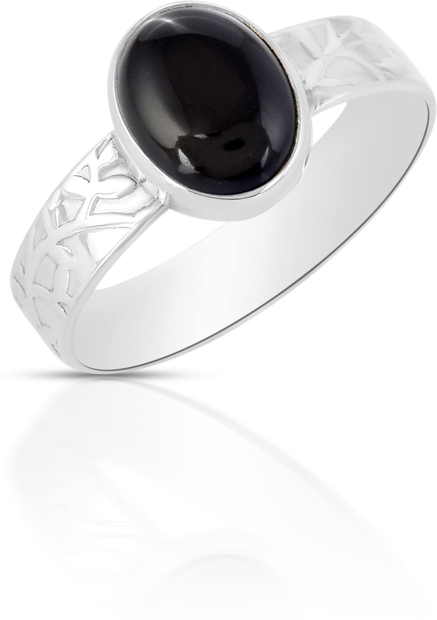 Solid 925 Sterling Silver Ring For Women & Girls Black Onyx Ring Sterling Silver Wedding Ring Bezel Set Gemstone Ring