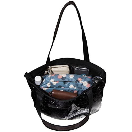 Purses for Women, Tote Bag, Bags for Women, Womens Handbags, Black Starry Sky Retro Eiffel Tower pattern