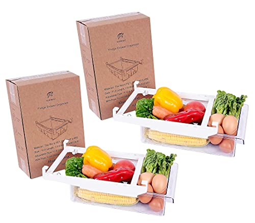 Guanniao Fridge Organizer Drawer Refrigerator Drawer Organizer Pull Out Plastic Fridge Storage Bins Containers for Fruit Vegetable (17.3inch-2Organizer)