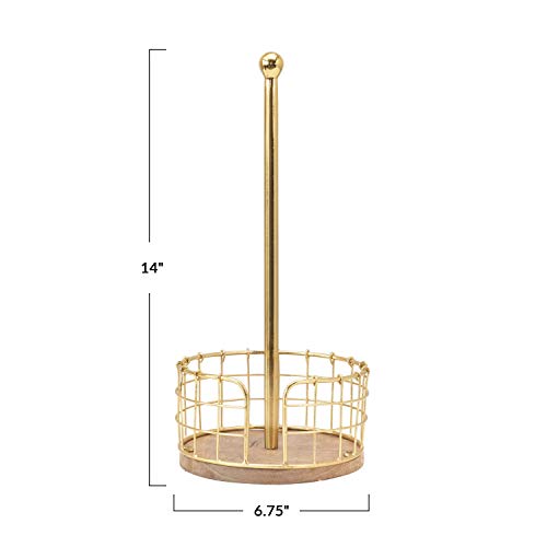 Bloomingville Metal & Wood Basket Base, Gold Finish Paper Towel Holder