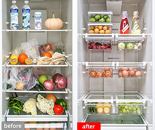 Guanniao Fridge Organizer Drawer Refrigerator Drawer Organizer Pull Out Plastic Fridge Storage Bins Containers for Fruit Vegetable (17.3inch-2Organizer)