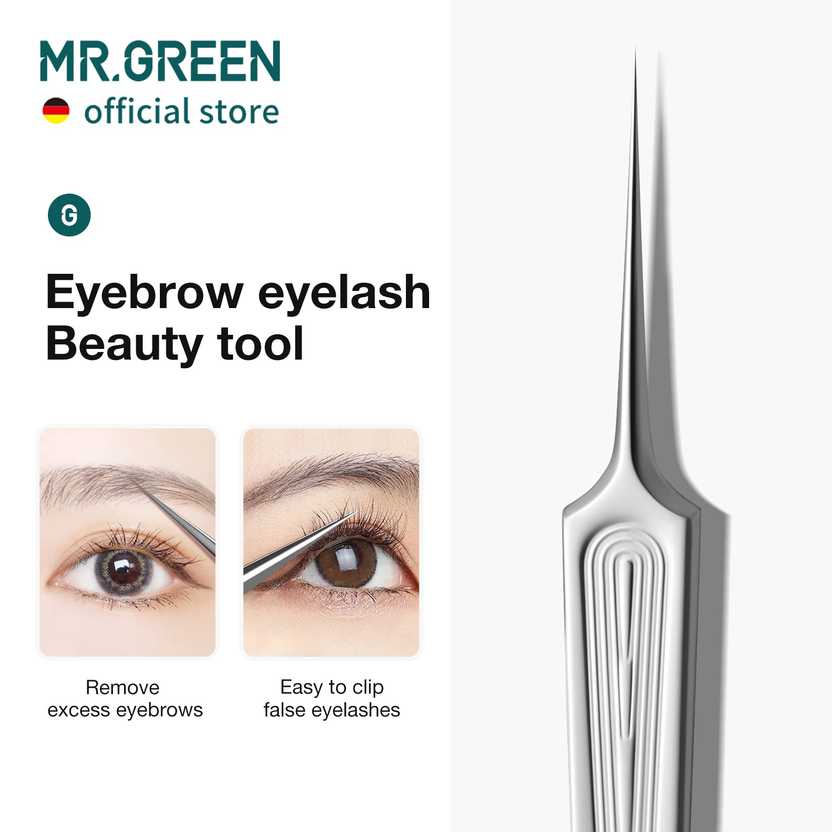 MR.GREEN Ingrown Hair Tweezers Needle Nose Pointed Tips Tweezers For Eyebrows Splinters Blackhead Removal Acne Clip Extractor (Long)