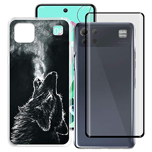 HHUAN Case + Screen Protector, for LG K92 5G (6.70 inches) Tempered Glass Film and Transparent Soft Silicone TPU Bumper Shell, Shock Absorption Phone Protective Cover - WMA28