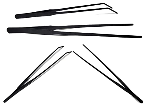 MRTIOO Reptile Stainless Steel Long Tweezers Feeding Tongs, Lizards Snake Gecko and Tarantula Supplies, Terrariums Aquarium Fish Tank Tools - Black 2Pcs