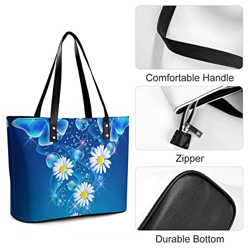 Womens Handbag Butterflies And Daisy Leather Tote Bag Top Handle Satchel Bags For Lady