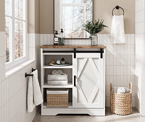 WAMPAT Rusitc Farmhouse Accent Buffet Sideboard Serving Console Cabinet Coffee Bar Entryway Table with Sliding Barn Door, Storage Shelves for Home Kitchen Bathroom, 35 inch, White