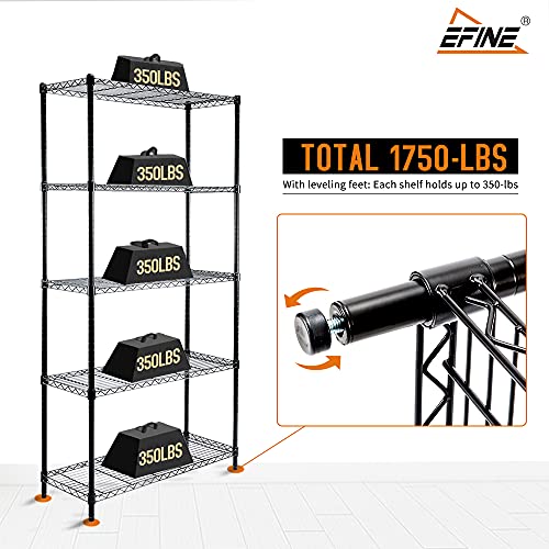 EFINE 5-Tier Steel Wire Shelving Rack with 5-Shelf Liners, Adjustable, NSF Certified Heavy Duty, 350lbs Loading Capacity Per Shelf(36"W x 14"D x 72"H)Pole Diameter 1"