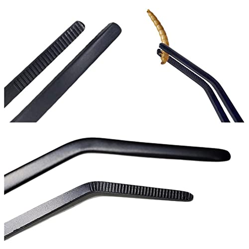 MRTIOO Reptile Stainless Steel Long Tweezers Feeding Tongs, Lizards Snake Gecko and Tarantula Supplies, Terrariums Aquarium Fish Tank Tools - Black 2Pcs