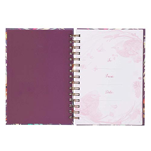Inspirational Spiral Journal Notebook for Women Blessed Is She Who Believes Birds/Floral Eggplant Wire Bound w/192 Ruled Pages, Large Hardcover, With Love