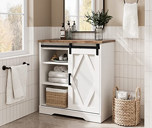 WAMPAT Rusitc Farmhouse Accent Buffet Sideboard Serving Console Cabinet Coffee Bar Entryway Table with Sliding Barn Door, Storage Shelves for Home Kitchen Bathroom, 35 inch, White