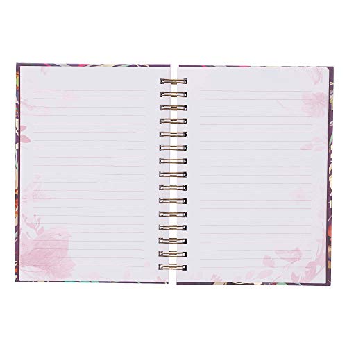 Inspirational Spiral Journal Notebook for Women Blessed Is She Who Believes Birds/Floral Eggplant Wire Bound w/192 Ruled Pages, Large Hardcover, With Love