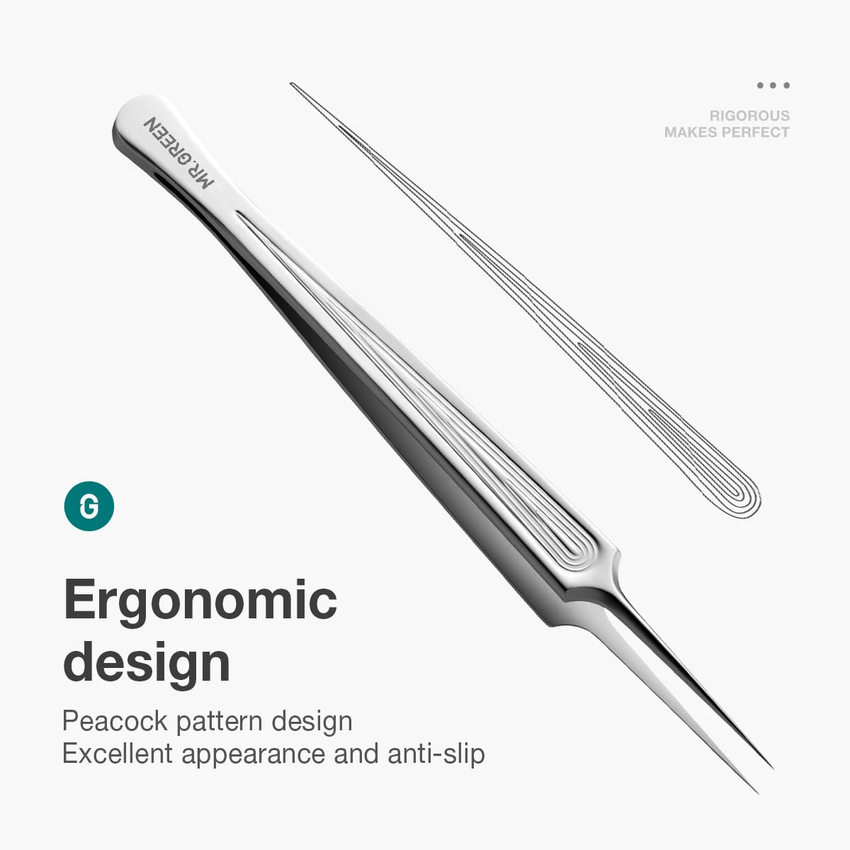 MR.GREEN Ingrown Hair Tweezers Needle Nose Pointed Tips Tweezers For Eyebrows Splinters Blackhead Removal Acne Clip Extractor (Long)