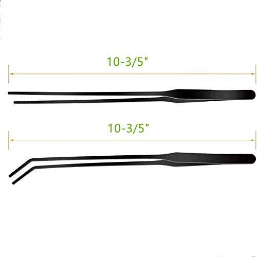 MRTIOO Reptile Stainless Steel Long Tweezers Feeding Tongs, Lizards Snake Gecko and Tarantula Supplies, Terrariums Aquarium Fish Tank Tools - Black 2Pcs