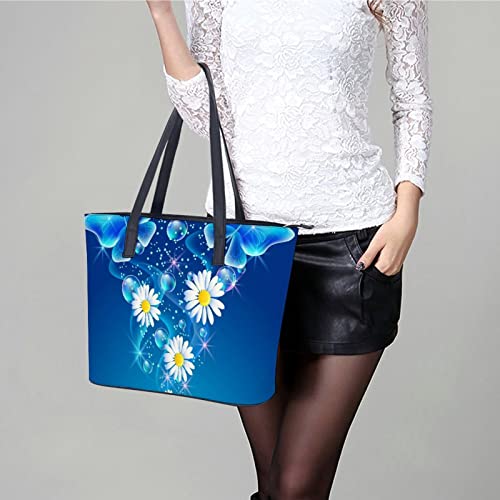 Womens Handbag Butterflies And Daisy Leather Tote Bag Top Handle Satchel Bags For Lady