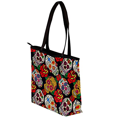 Purses for Women, Tote Bag, Bags for Women, Womens Handbags, Seamless skulls flowers roses pattern
