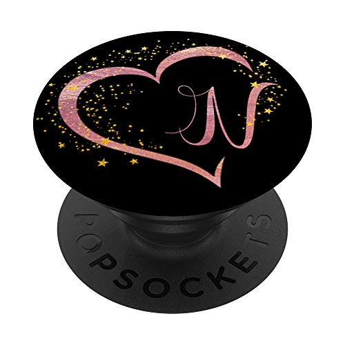 Letter N Initial Rose Pink Heart Monogram PopSockets Swappable PopGrip