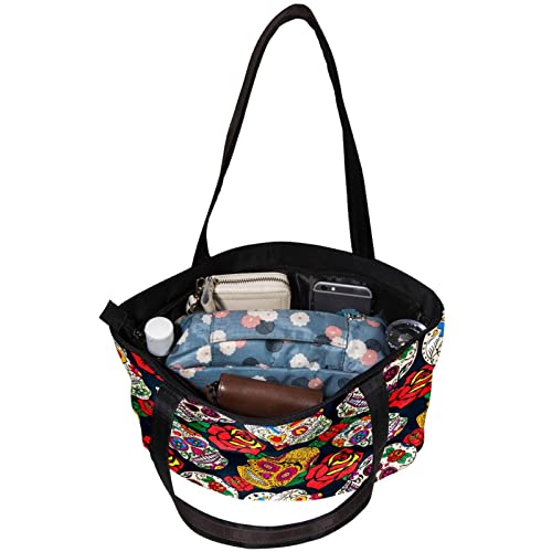 Purses for Women, Tote Bag, Bags for Women, Womens Handbags, Seamless skulls flowers roses pattern