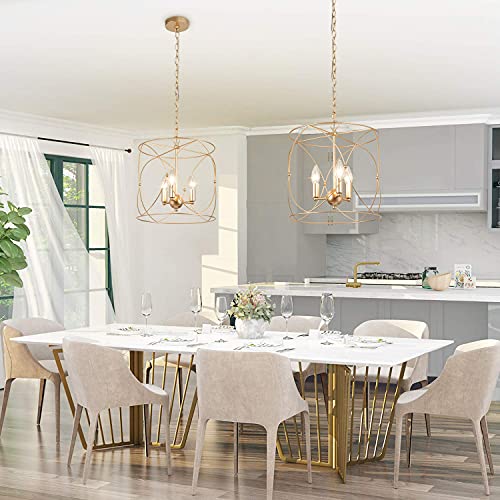 classy leaves Gold Chandelier, Gold Pendant Lighting, Cylinder Foyer Pendant Lighting for Kitchen Island & Dining Room, Gold Finish, 13’’ L x 13’’ W x 14’’ H