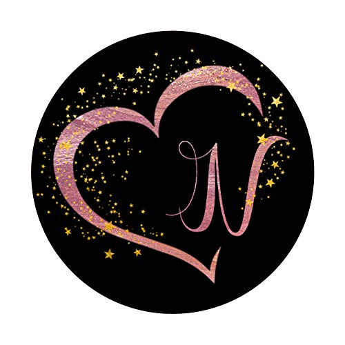 Letter N Initial Rose Pink Heart Monogram PopSockets Swappable PopGrip
