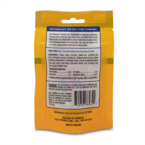Arm & Hammer for Pets Complete Care Dog Dental Mints in Resealable Bag, Beef Flavor Baking Soda Enhanced Dog Dental Care Mints for Fresh Breath, 40 Mints