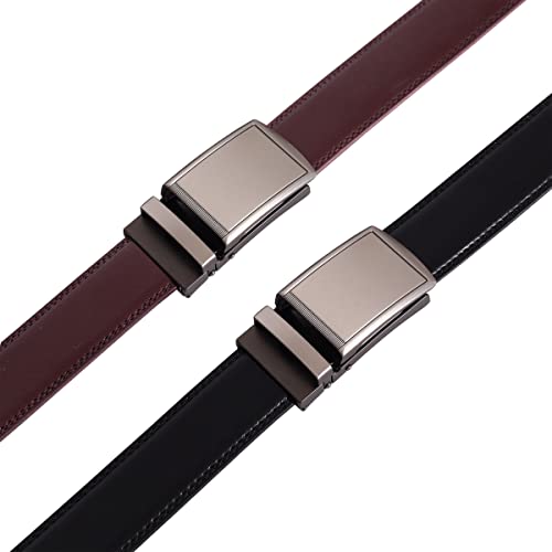 Truyis Gurzita Ratchet Belt for Men Women 2 Pack,1 3/8" Leather Ratchet Belt,Adjustable Slide Click Belt in Gift Set Box1