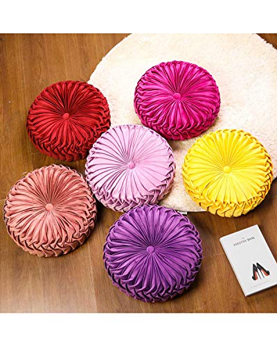 HLOVME Throw Pillow for Couch Decorative 3D Pumpkin Round Velvet Cushion for Sofa Bed Chair Floor 15"X15", Yellow
