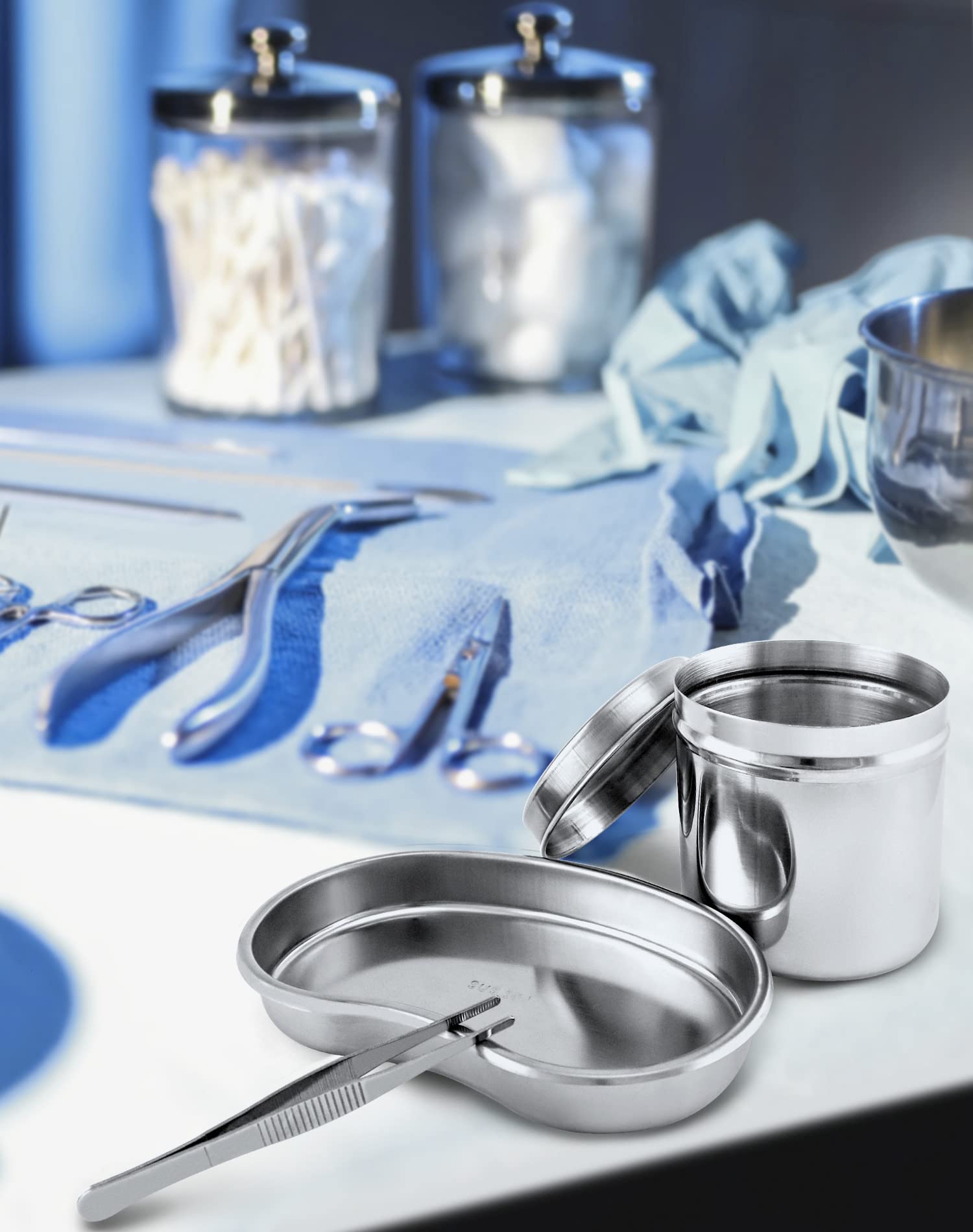 QWORK Medical Tray with Sterilizing Jar and Tweezer, Stainless Steel Sterilizer Surgical Tray, Instrument Tray