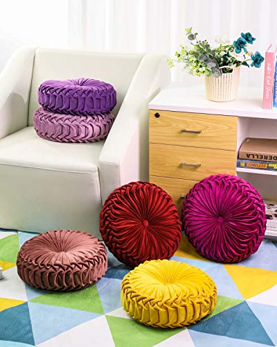 HLOVME Throw Pillow for Couch Decorative 3D Pumpkin Round Velvet Cushion for Sofa Bed Chair Floor 15"X15", Yellow