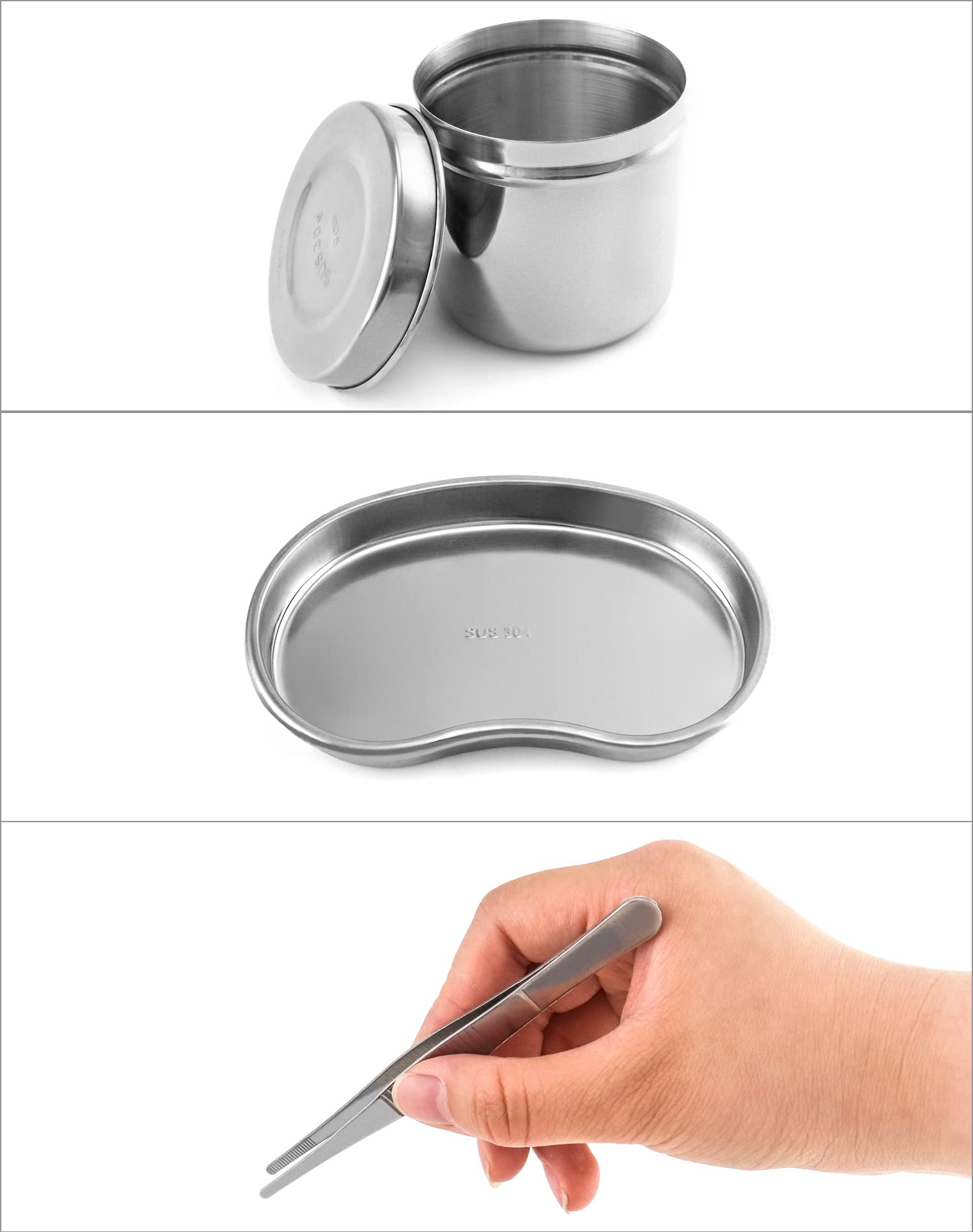QWORK Medical Tray with Sterilizing Jar and Tweezer, Stainless Steel Sterilizer Surgical Tray, Instrument Tray