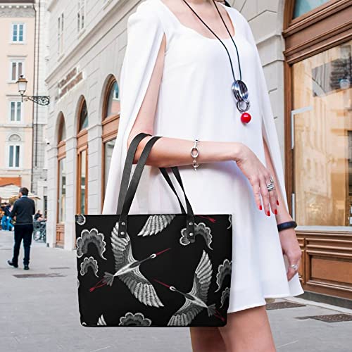 Womens Handbag Bird Crane Leather Tote Bag Top Handle Satchel Bags For Lady