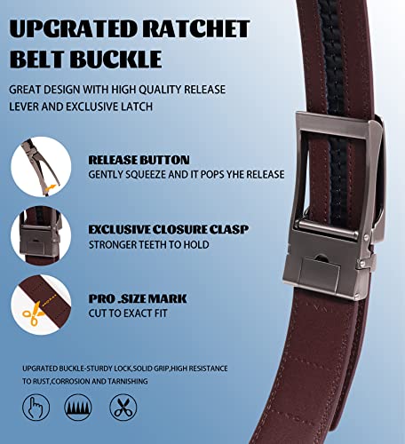 Truyis Gurzita Ratchet Belt for Men Women 2 Pack,1 3/8" Leather Ratchet Belt,Adjustable Slide Click Belt in Gift Set Box1