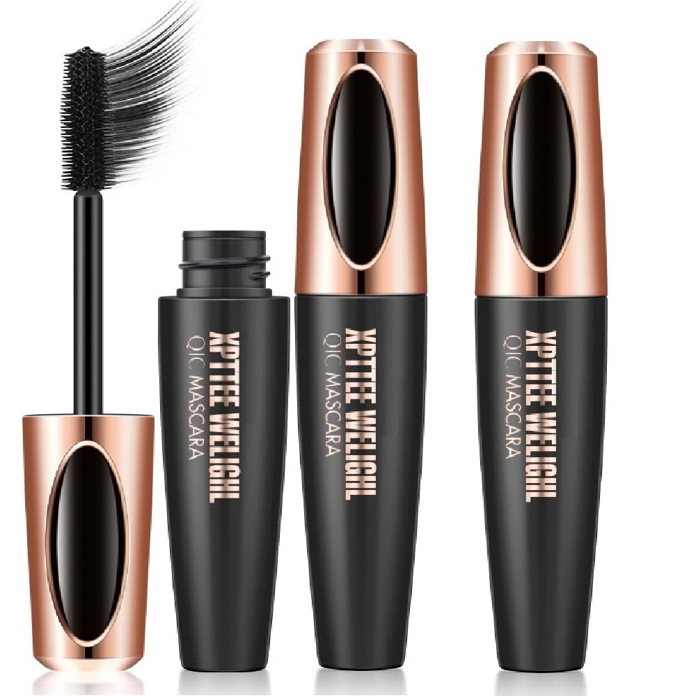 QIC 4D Silk Fiber Lash Mascara,Mascara Black Volume and Length,Waterproof & Smudge-Proof,Long-Lasting No Flaking,Voluminous Eyelashes Mascara,All Day Exquisitely Full (2PCS)