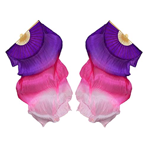 RAZZUM Belly Dance Fan Gradient Fan for Hand Props Fan (Color : Purple+Rosy+White, Size : 180cm)