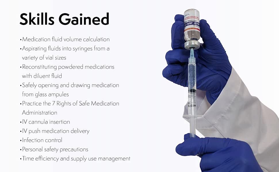 Anatomy Lab Parenteral Medication Training Kit with Injection Pad, 60 Piece Kit Practice to Perfect Venious and Injection Medication Preparation and Administration, Venipuncture and Injection Skills