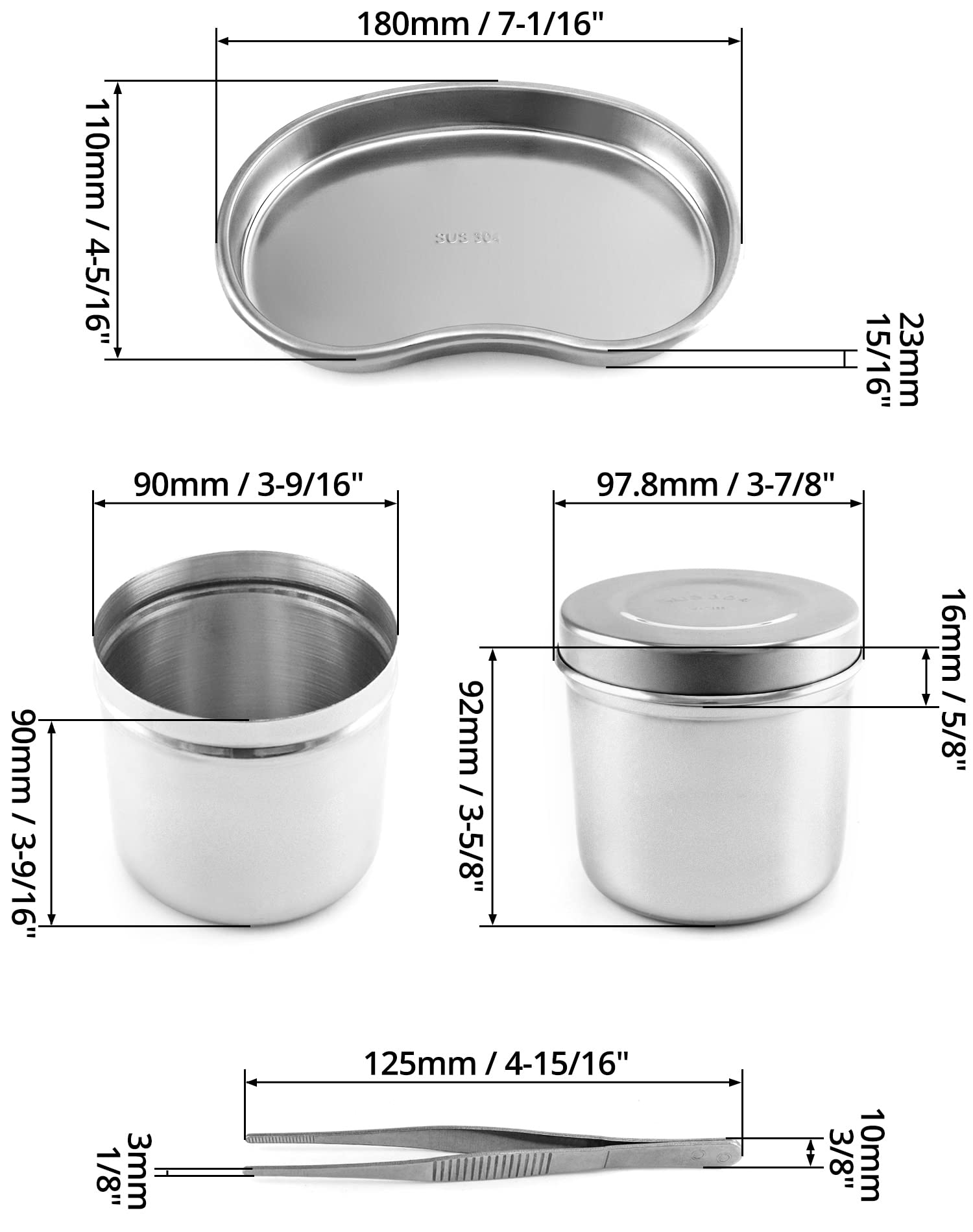 QWORK Medical Tray with Sterilizing Jar and Tweezer, Stainless Steel Sterilizer Surgical Tray, Instrument Tray