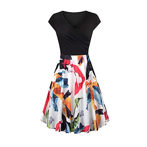 DUOWEI Women's Casual Dress Floral Print Outdoor Home Short Sleeve Slim T Shirt Dress Tee Dress Swing Dress Plain Ruched
