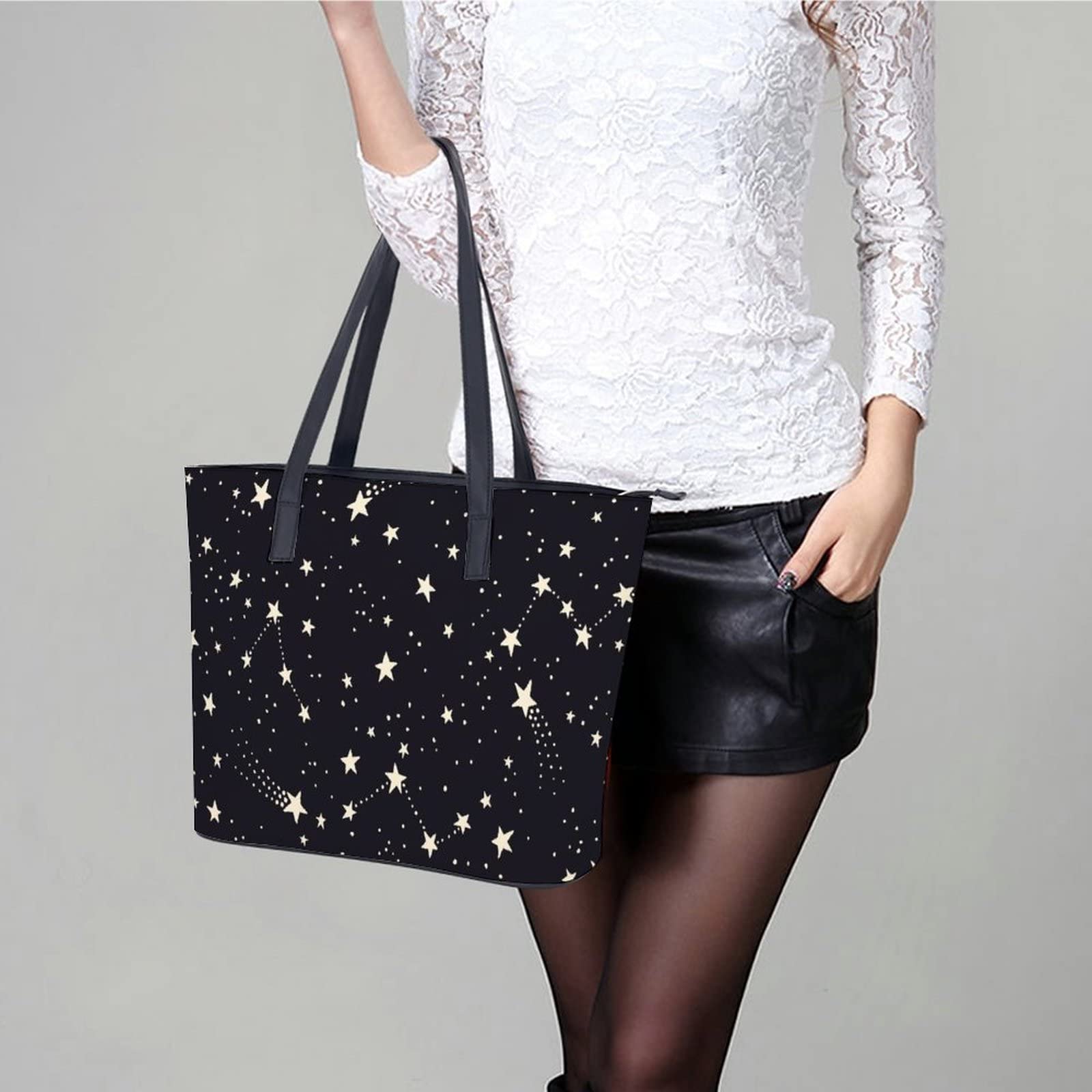 Womens Handbag Constellations Leather Tote Bag Top Handle Satchel Bags For Lady