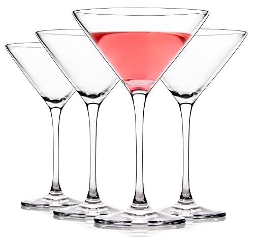 FAWLES Crystal Martini Glasses Set of 4, 9 Ounce V-Shape Straight-stemmed Classic Clear Cocktail Glasses Set, Wine Gift for Engagement Party,Work Gatherings, Housewarming