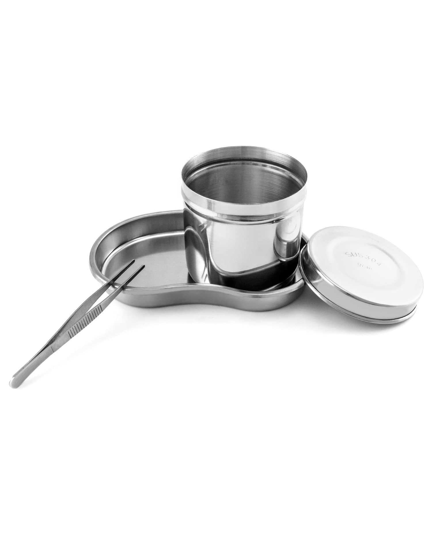 QWORK Medical Tray with Sterilizing Jar and Tweezer, Stainless Steel Sterilizer Surgical Tray, Instrument Tray