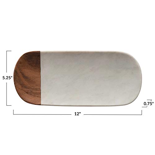 Creative Co-Op White Marble & Acacia Wood Serving Tray, White & Natural Cutting Board, 12" x 5.25"