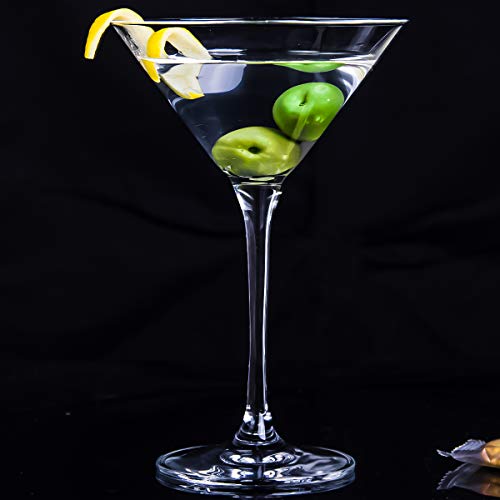 FAWLES Crystal Martini Glasses Set of 4, 9 Ounce V-Shape Straight-stemmed Classic Clear Cocktail Glasses Set, Wine Gift for Engagement Party,Work Gatherings, Housewarming
