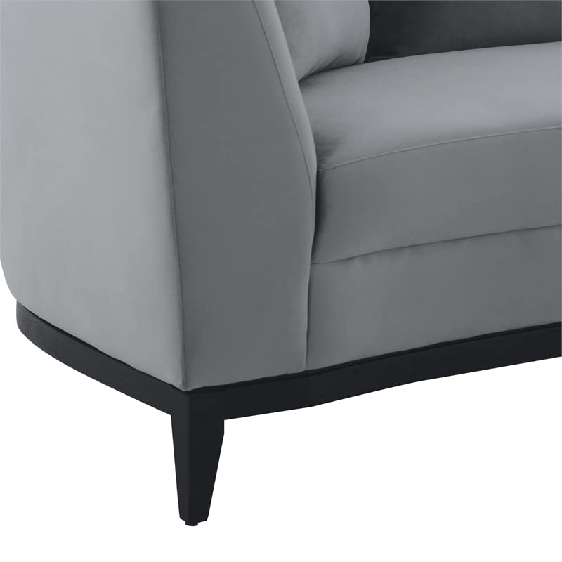 Armen Living Melange Gray Velvet Loveseat with Black Wood Base