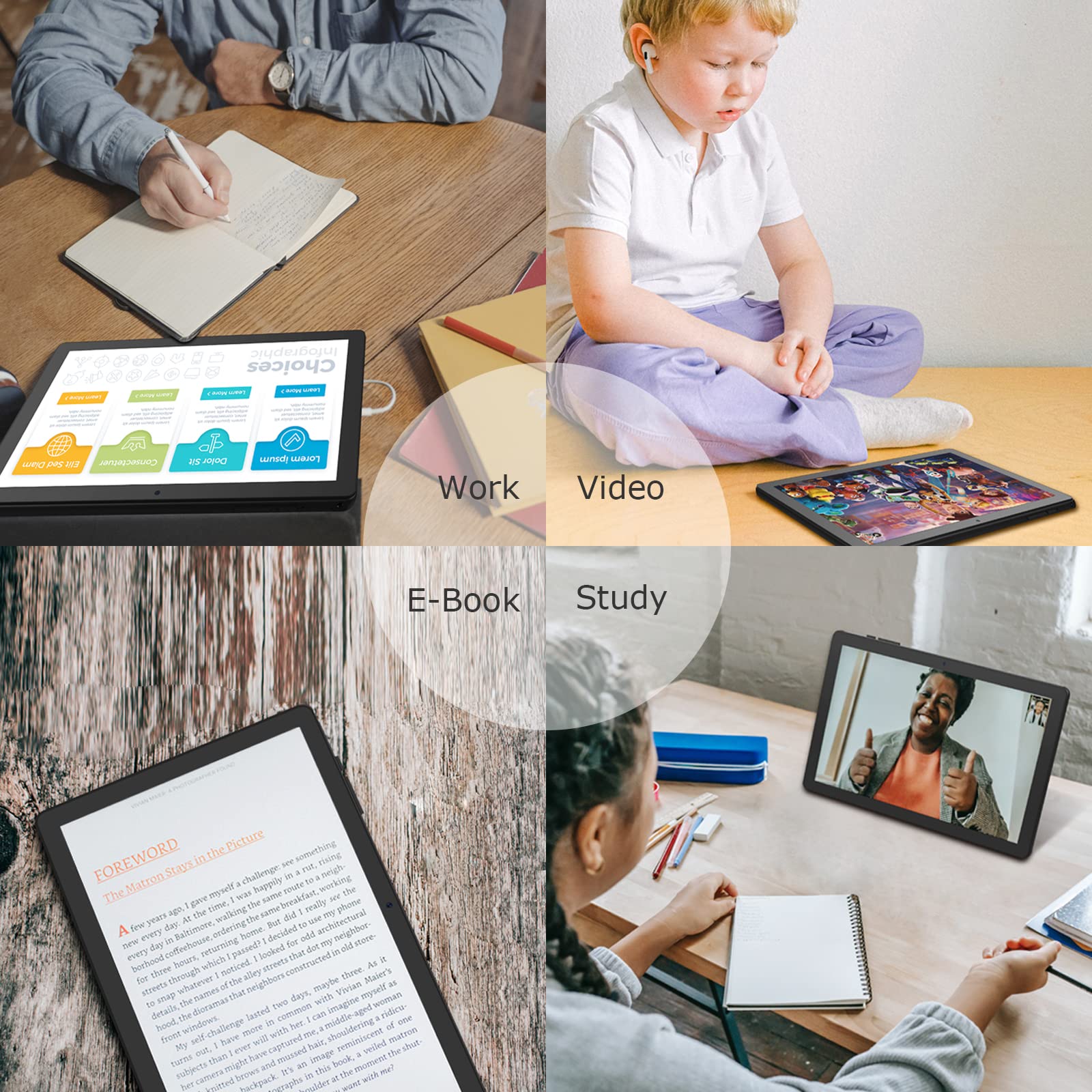 IBBWB 10.1 inch Tablet, Android 10.0 OS, 2GB RAM, 32GB ROM, Quad Core Processor, HD IPS Screen, 2MP Front 8MP Rear Camera, USB C Port, Support Bluetooth WiFi