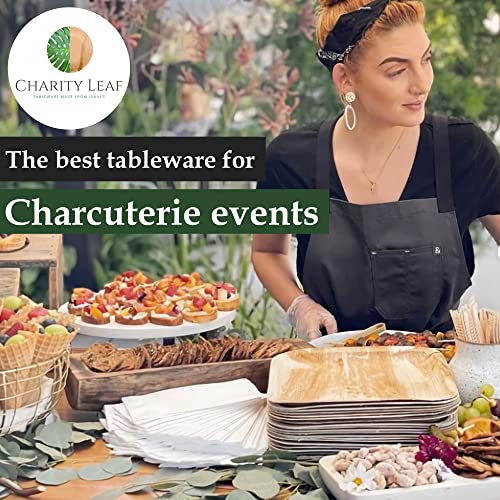 Charity Leaf Disposable Palm Leaf 12" x 10" Trays (10 pieces) Bamboo Like Serving Platters, Disposable Boards, Eco-Friendly Dinnerware For Weddings, Catering, Events