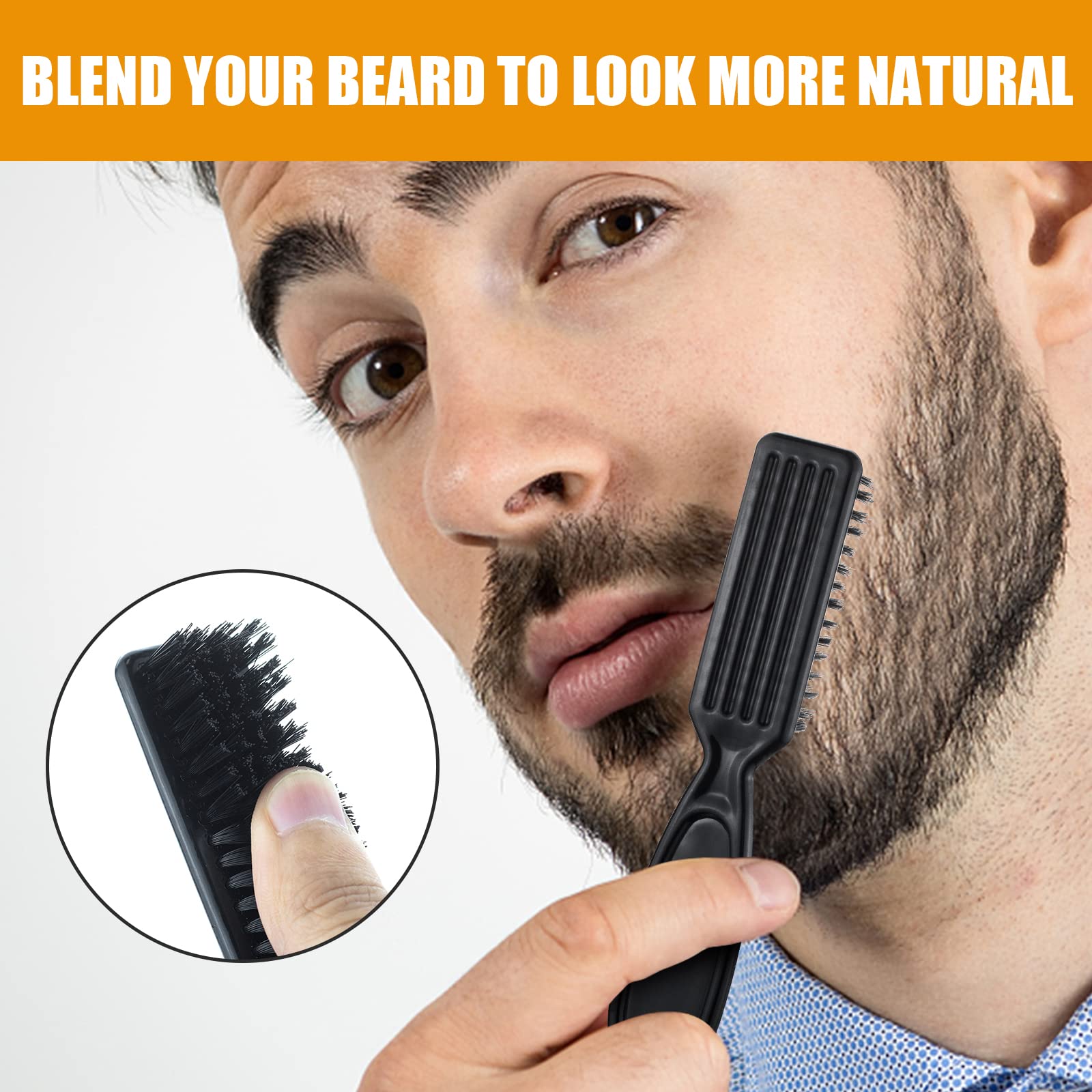 Long-Lasting Water-Resistant Black Men's Beard Grooming Kit - Micro-Fork Tip Pen, Bristle Brush for Natural Looking Mustache, Eyebrows, and Facial Hair Styling