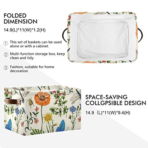 susiyo Large Foldable Storage Bin Beautiful Floral Fabric Storage Baskets Collapsible Decorative Baskets Organizing Basket Bin with PU Handles for Shelves Home Closet Bedroom Living Room-1Pack