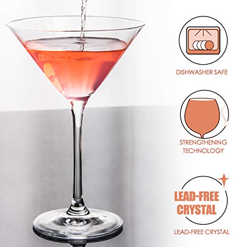 FAWLES Crystal Martini Glasses Set of 4, 9 Ounce V-Shape Straight-stemmed Classic Clear Cocktail Glasses Set, Wine Gift for Engagement Party,Work Gatherings, Housewarming