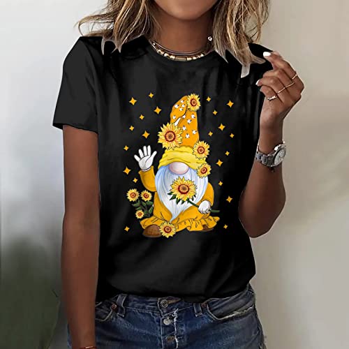 Women's Classic Version Type Cotton Short Sleeve Crewneck T Shirt Fun Printed Festival Black