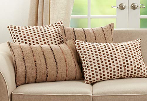 SARO LIFESTYLE June Collection Woven Throw Pillow Cover, 20" x 20", Brown